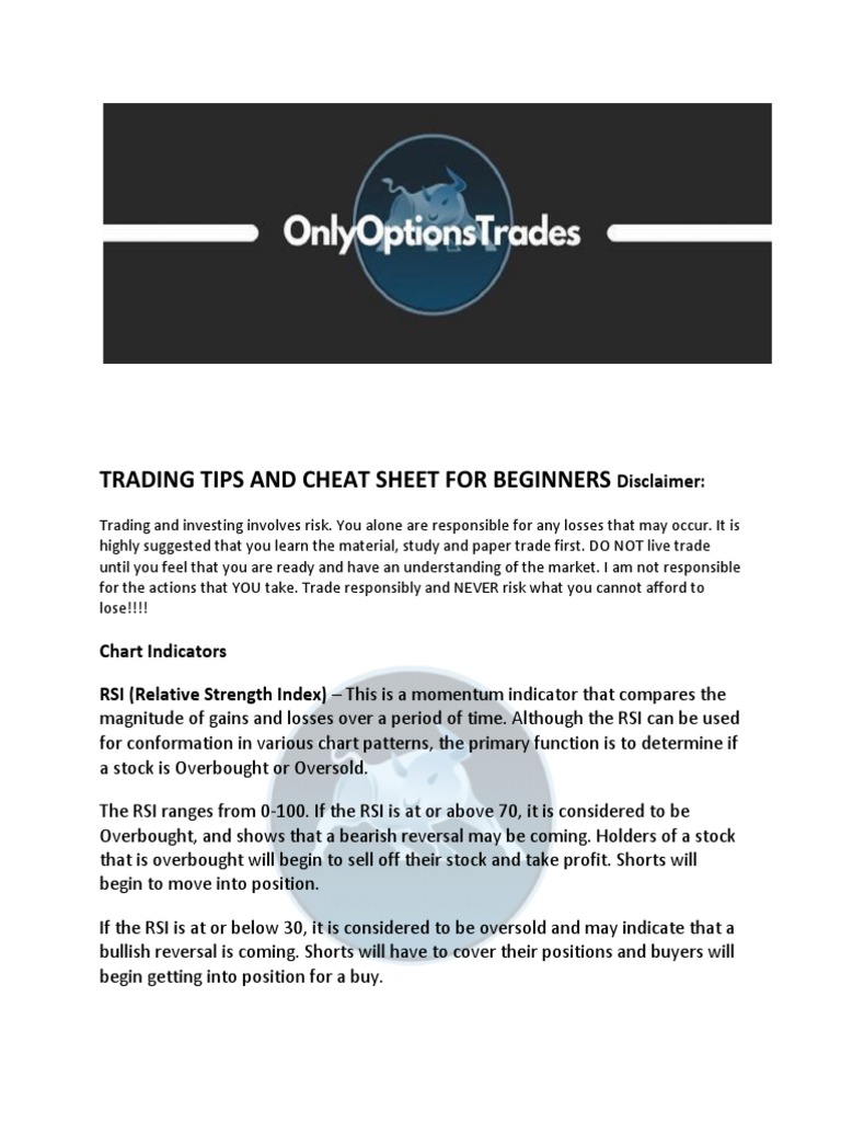 Trading Tips & Cheat Sheet for Beginners | PDF | Market Trend | Valuation (Finance)