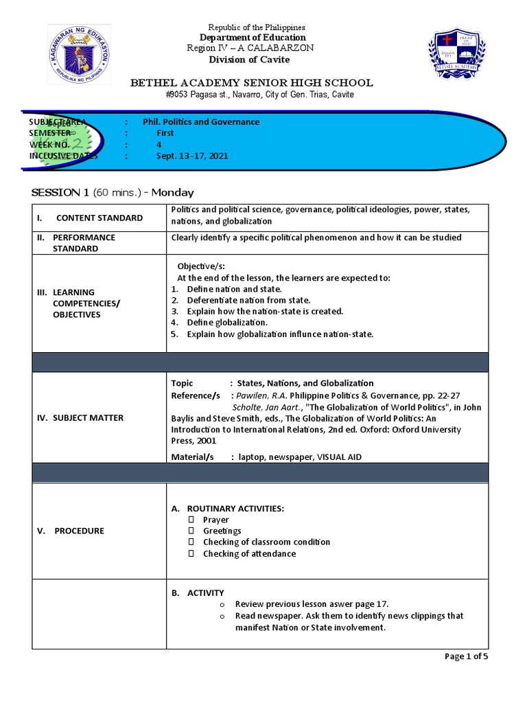 LESSON PLAN PPG Week 3 | PDF | Government | Nation