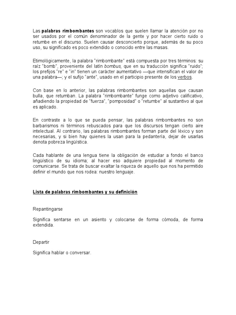 Palabras Rimbombantes | PDF | Palabra | Gramática
