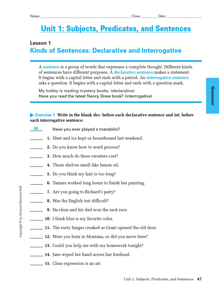 Lesson #1 - Grammar - Declarative and Interrogative Sentences | PDF ...