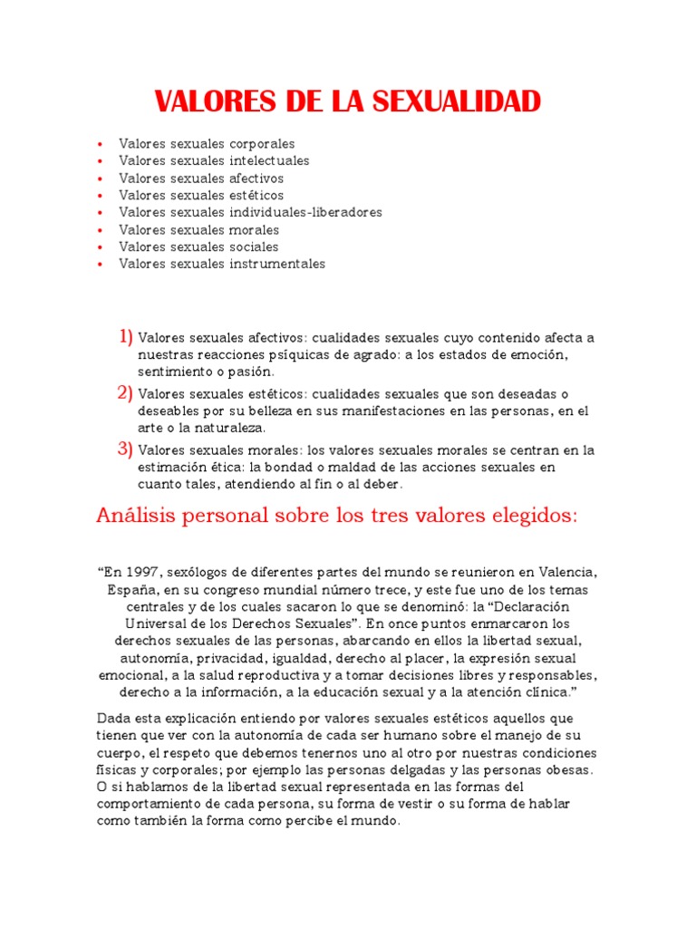 Valores Fundamentales De La Sexualidad Pdf Las Emociones