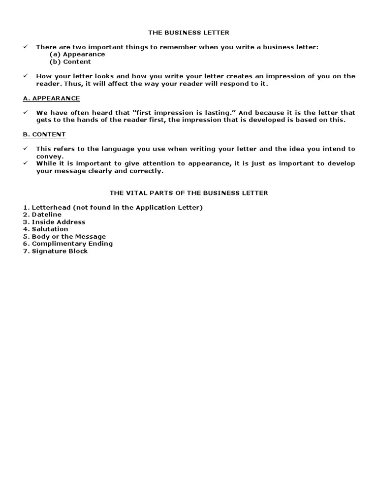 Business Letter Parts of The Business Letter English 21 | PDF | Human ...