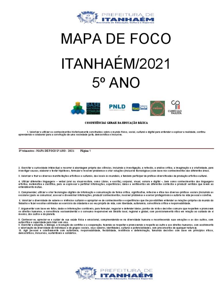 Mapa de Foco 5 - Ano 3 - Trimestre | PDF | Decimal | Matemática