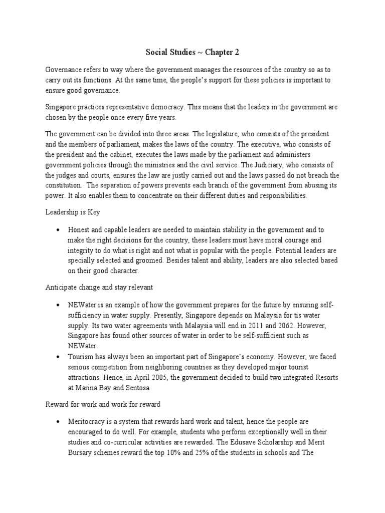 Social Studies Chapter 2 | PDF | Government | Singapore