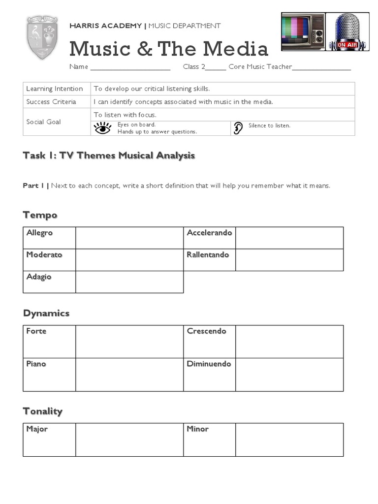 s2 Music in The Media Worksheet | PDF