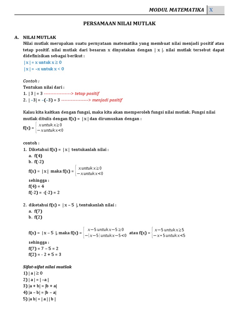 Persamaan dan Penyelesaian Nilai Mutlak | PDF