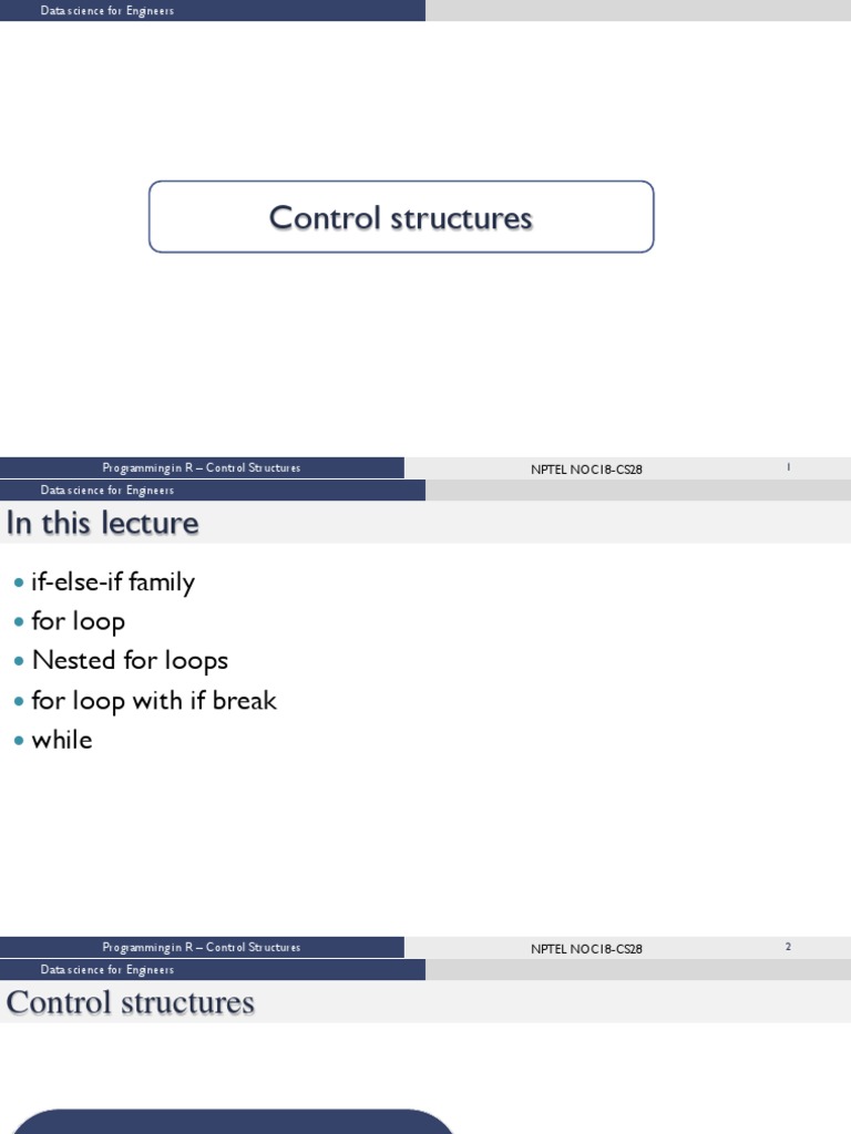 Lec9 - Programming in R - Control Structures | PDF | Control Flow | Software Engineering