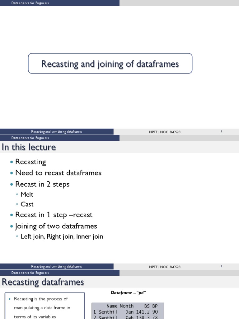 Recasting and Joining of Dataframes: Nptel Noc18-Cs28 | PDF | Categorical Variable | Software ...