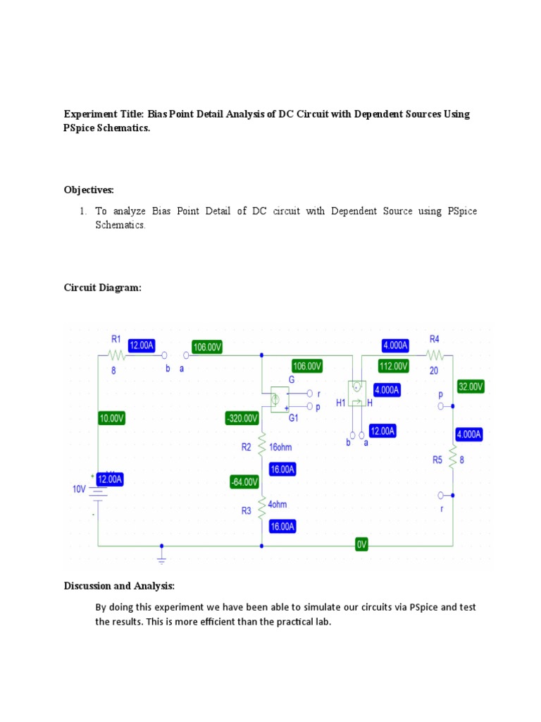 Experiment Title: Bias Point Detail Analysis of DC Circuit With Dependent Sources Using Pspice ...