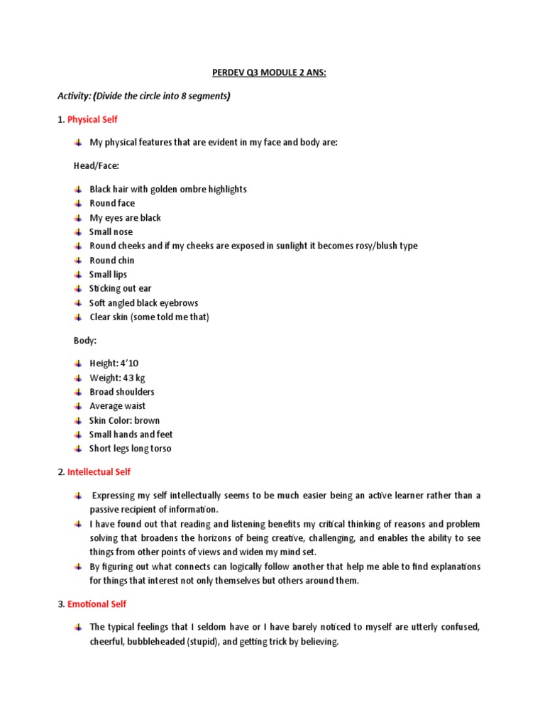 Perdev Q3 Module 2 Ans - Stem 11 | PDF | Senses | Courage