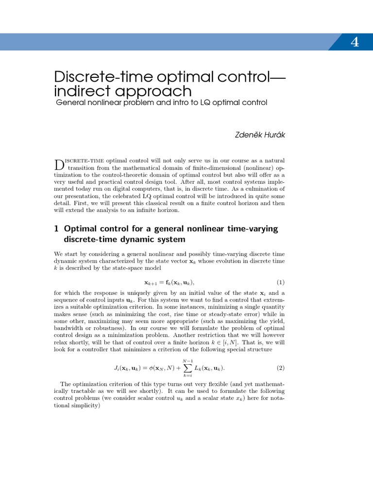 L4 Discrete Time Optimal Control Indirect Lq Are Pdf Mathematical Optimization Optimal Control