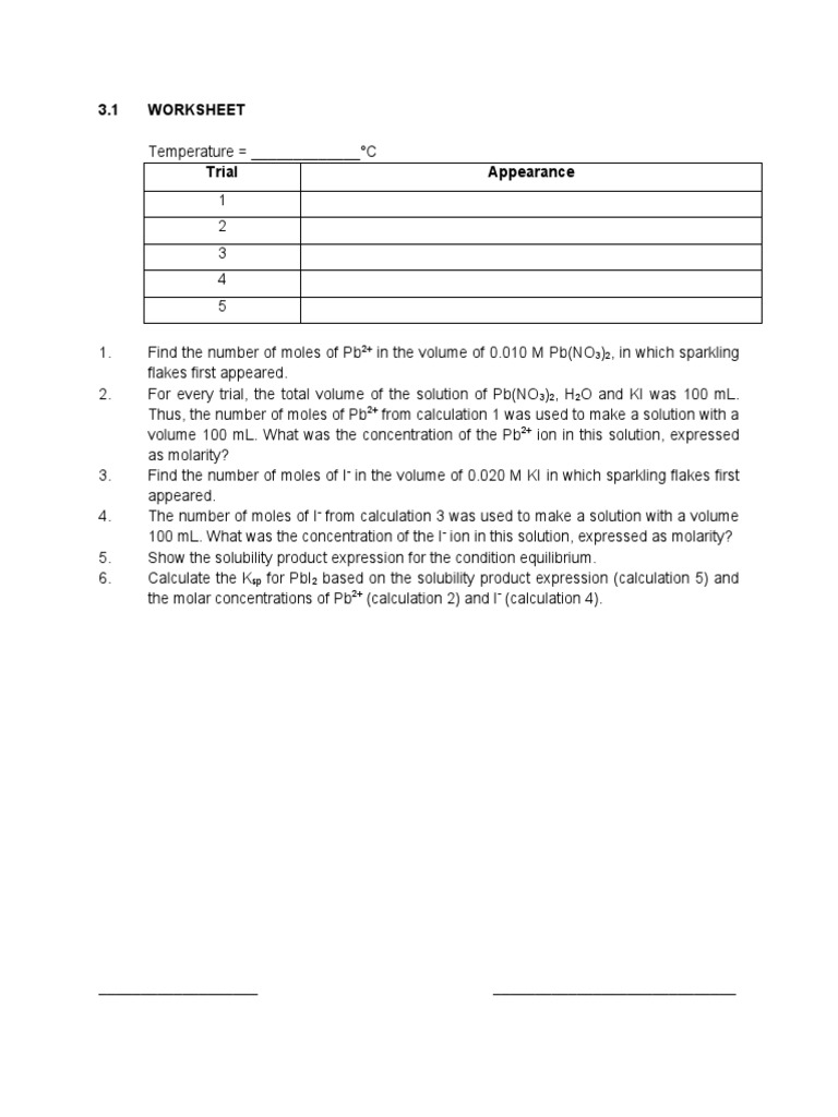 Worksheet Exp 3 | PDF | Solubility | Chemistry