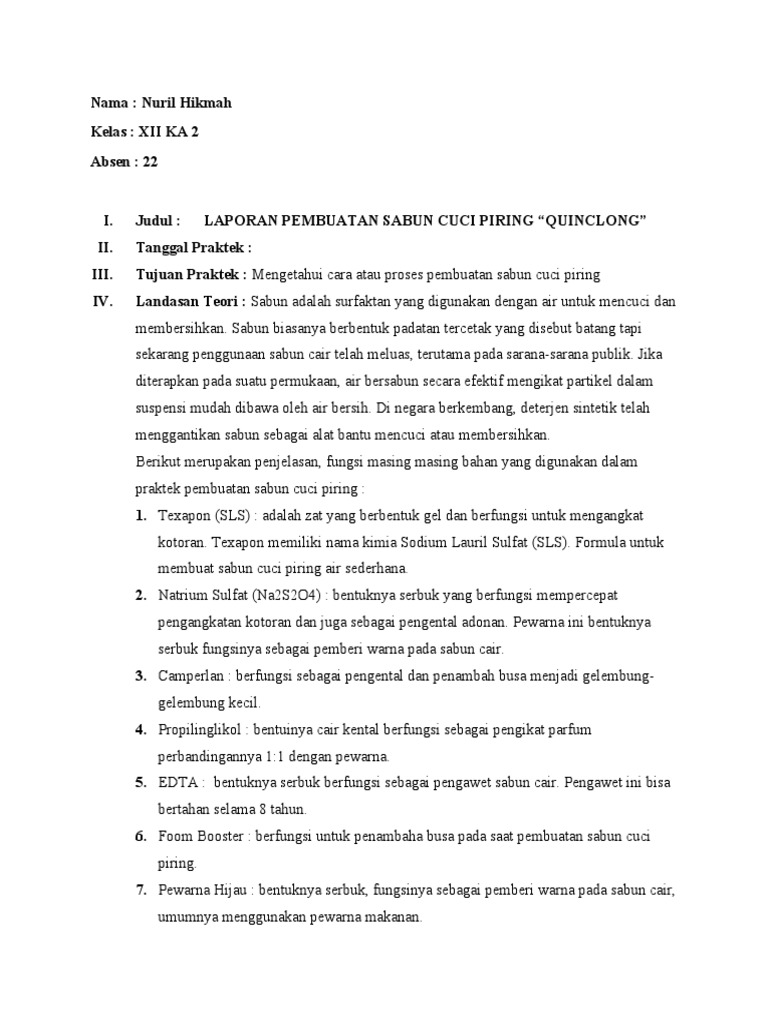 Laporan Pembuatan Sabun Cuci Piring | PDF
