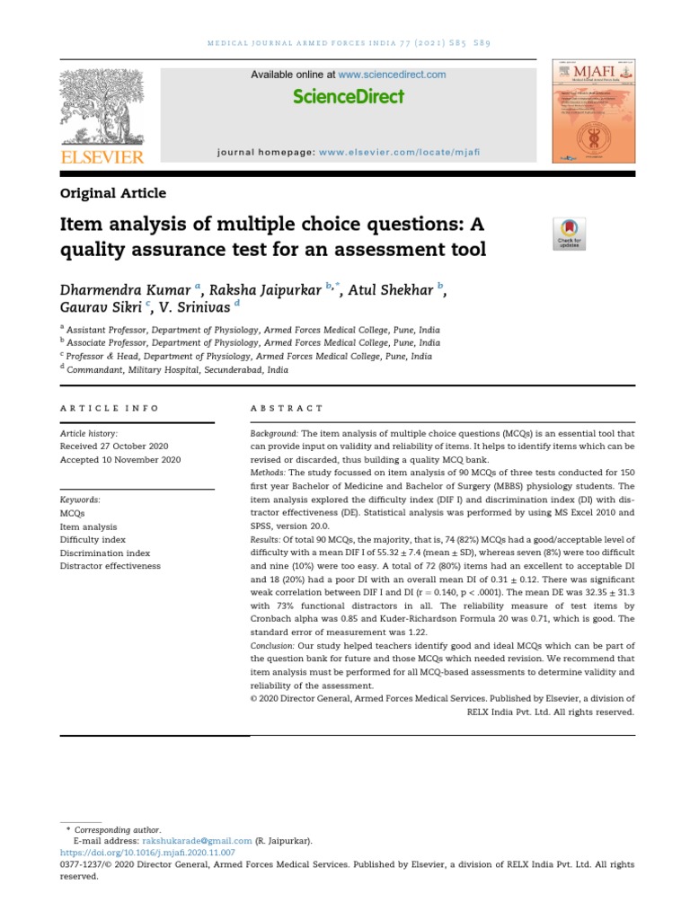 Item Analysis of Multiple-Choice Questions - A Quality Assurance Test ...