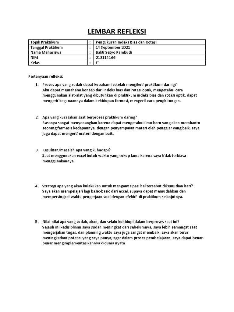 Form Lembar Refleksi | PDF