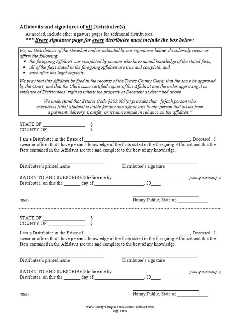 Sm-Estate-Affadavit v3 (PG 7 Distributee) | PDF | Affidavit | Notary Public