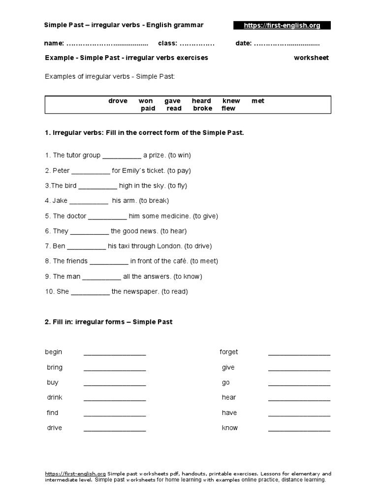 Simple Past 13 Irregular Verbs Worksheets | PDF
