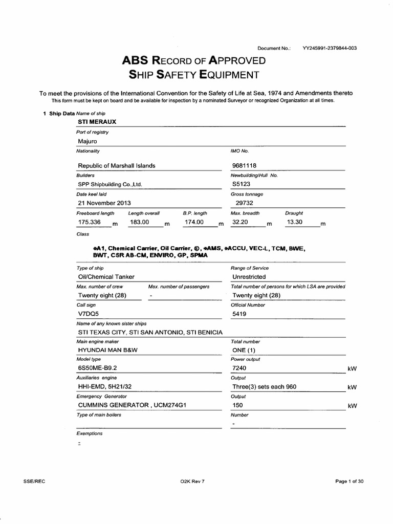 Record of Approved Ship Safety Equipments | PDF