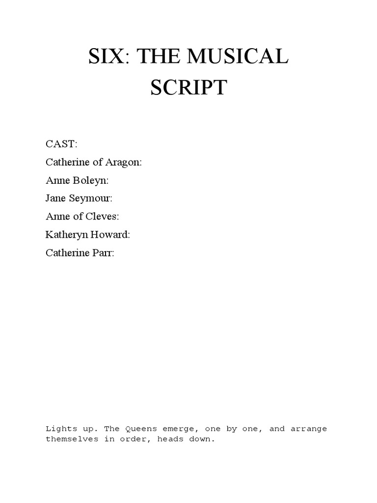 Six The Musical Script. | PDF | House Of Tudor | English Monarchy