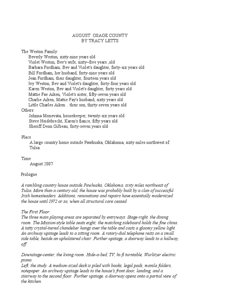 August: Osage County Overview | PDF | Drugs Acting On The Nervous ...