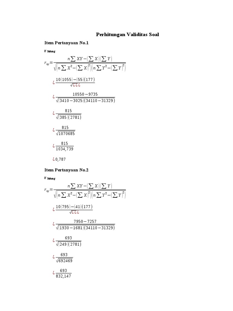 Perhitungan Validitas Soal | PDF
