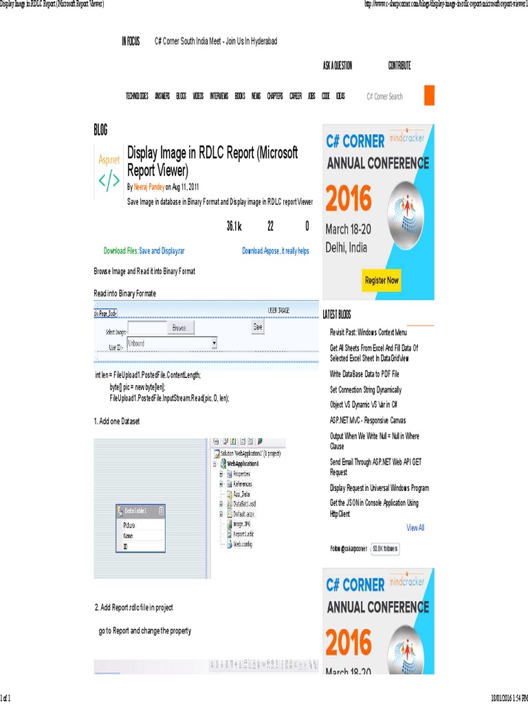 Displaying Images in RDLC Reports | PDF | Microsoft Excel | C Sharp ...