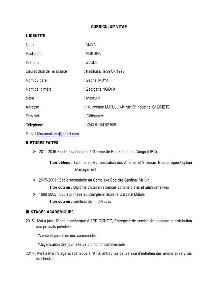 Curriculum Vitae A Jour | PDF | République démocratique du Congo | Business