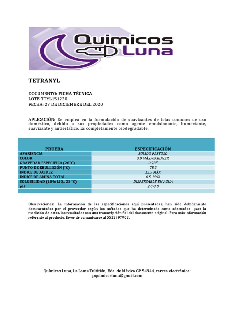 Ficha Técnica de Tetranyl | PDF