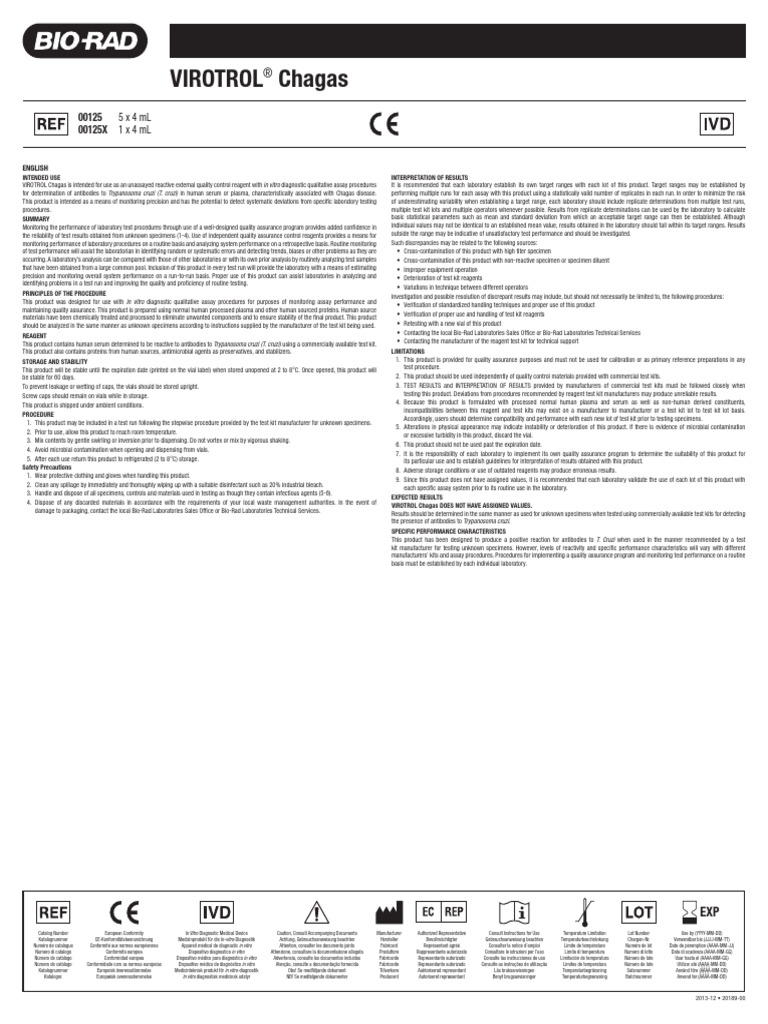Virotrol Chagas: 00125 00125X 1 X 4 ML | PDF | Assay | Quality Assurance