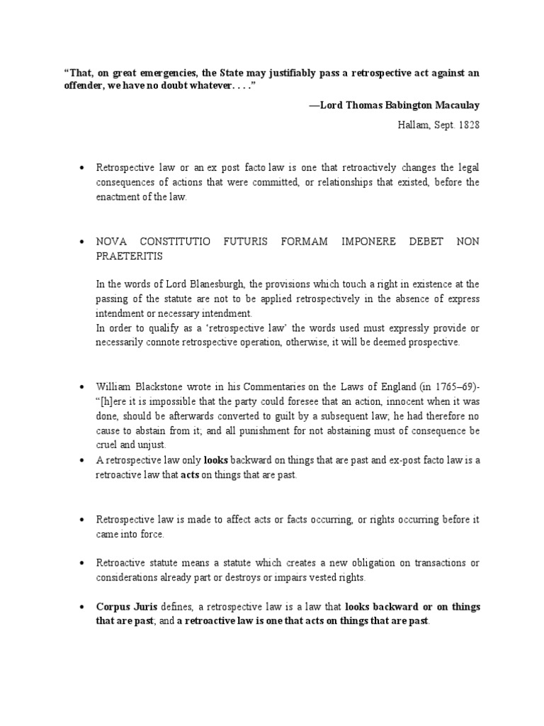 Retrosepcive & Retroactive Note | PDF | Ex Post Facto Law | Conspiracy ...