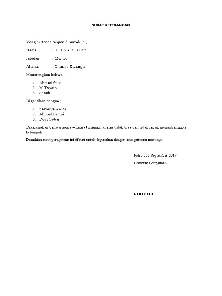 Surat Pernyataan Penggantian Anggota | PDF