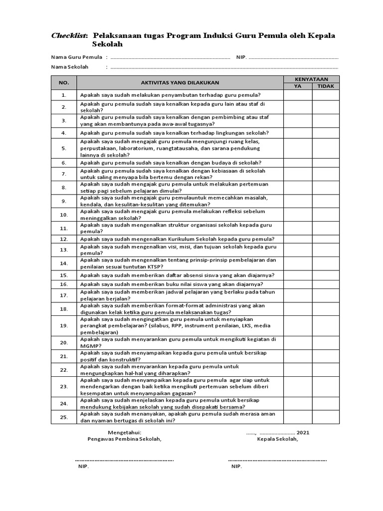 Checklist Tugas Kepala Sekolah | PDF