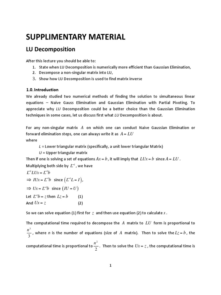 Supplimentary Material: LU Decomposition | PDF | Matrix (Mathematics) | System Of Linear Equations
