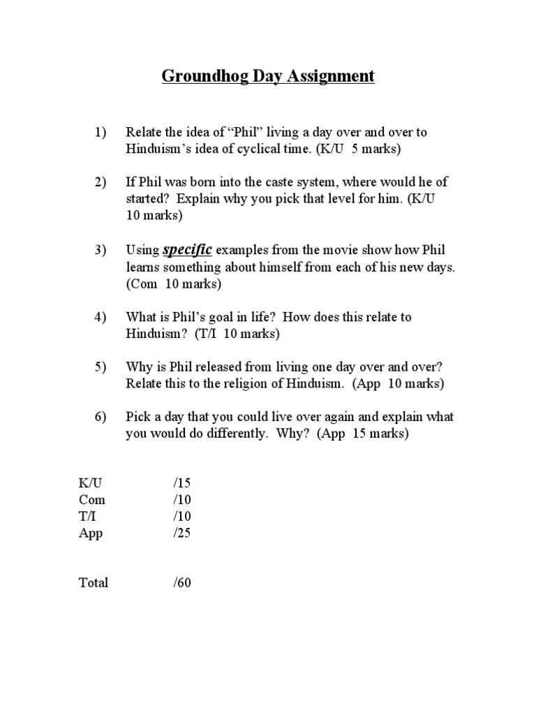 Groundhog Day Assignment | PDF | Sports & Recreation | Games & Activities