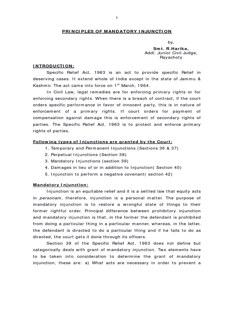 4-Principles of Mandatory Injunction - by SMT R Harika | PDF ...