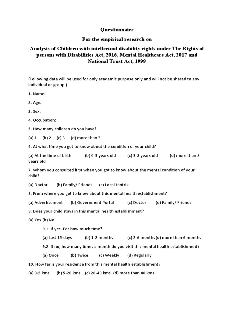 Questionnaire For The Parents | PDF | Mental Health | Health Care