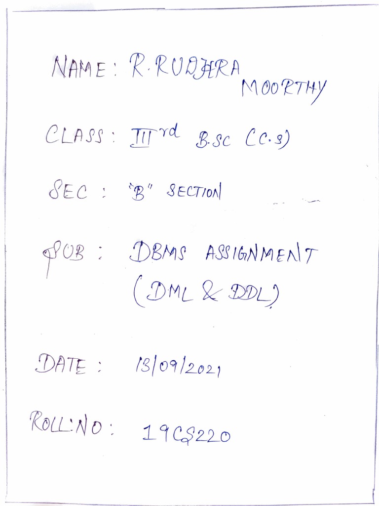 DBMS Assignment DML &DDL | Download Free PDF | Computing | Computer Programming Tools