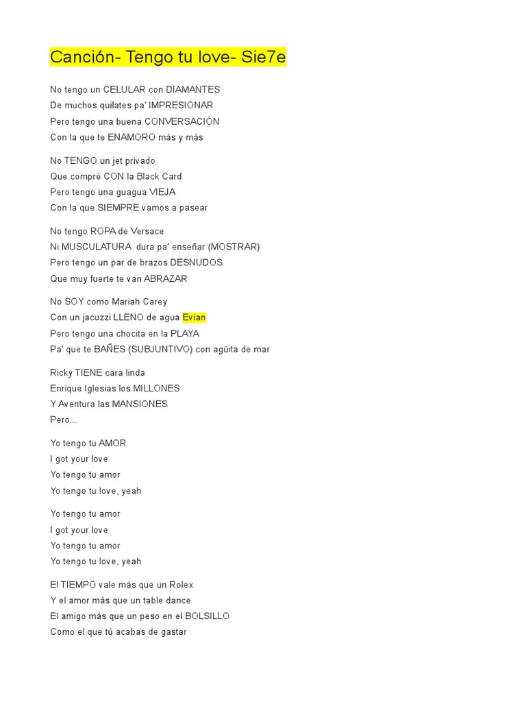 Canción Siete - Tengo Tu Love | PDF | Artes del Lenguaje y Comunicación ...
