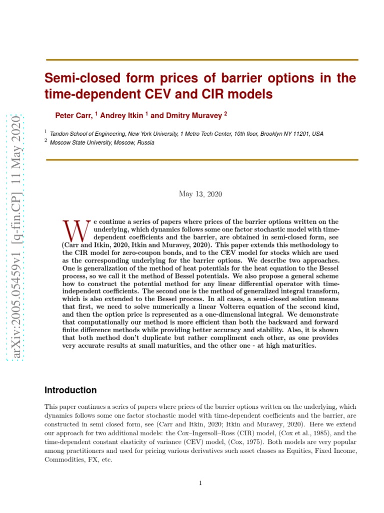 Semi-Closed Form Prices of Barrier Options in The Time-Dependent CEV ...