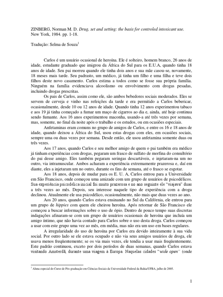 ZINBERG, Norman M. D. Drug, Set and Setting. Pag. 1-18 | PDF | Cannabis ...