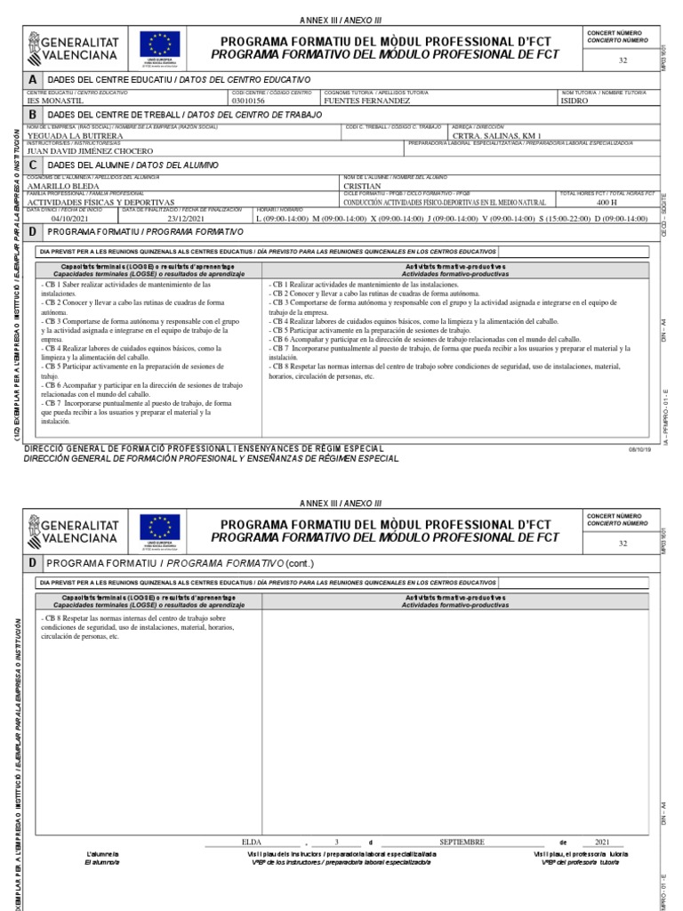 Programa Formativo Del Módulo Profesional de FCT | PDF | Modificación de comportamiento