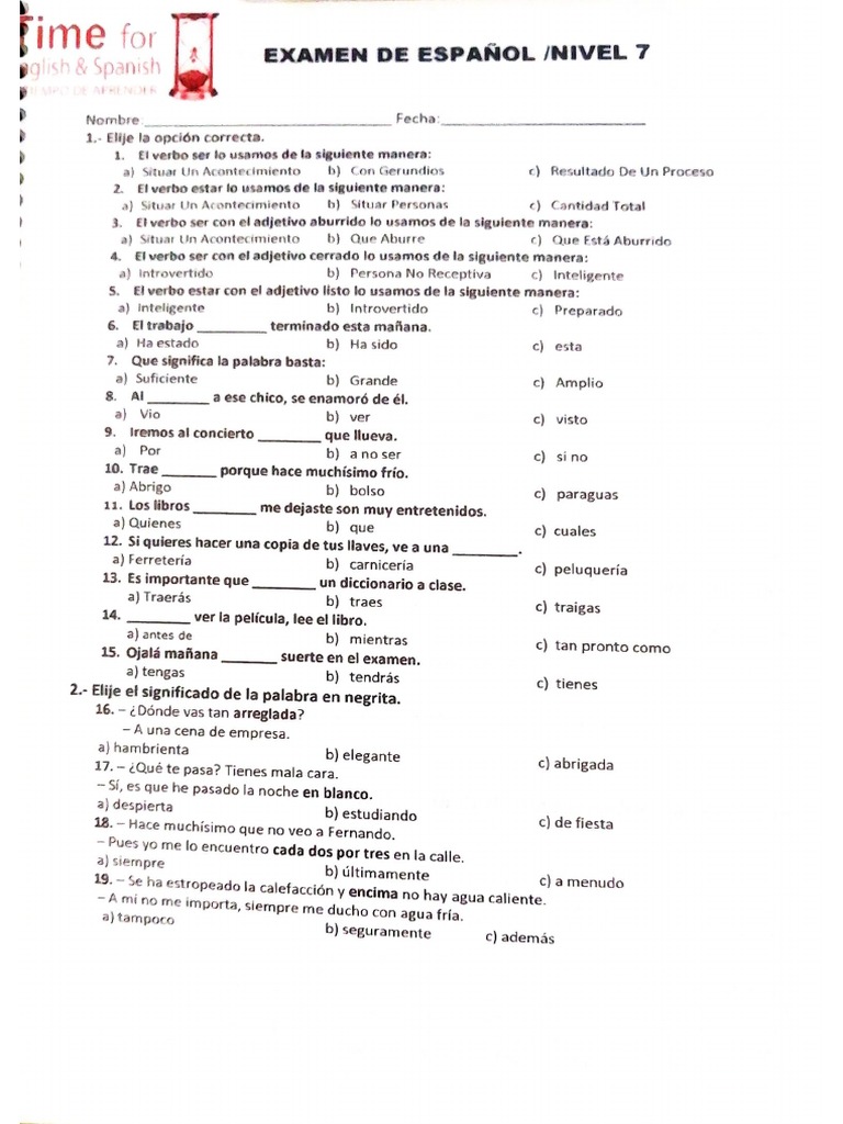 Examen Español 7 | PDF
