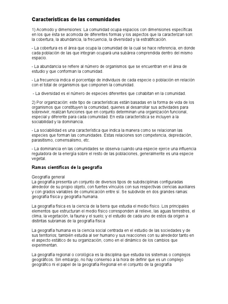 Características de Las Comunidades | PDF | Geografía | Naturaleza