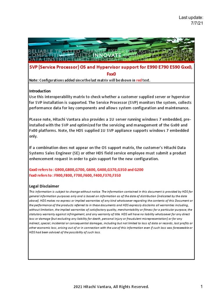 Global-Active Devices Storage Support Matrix SVP (Service Processor) OS ...