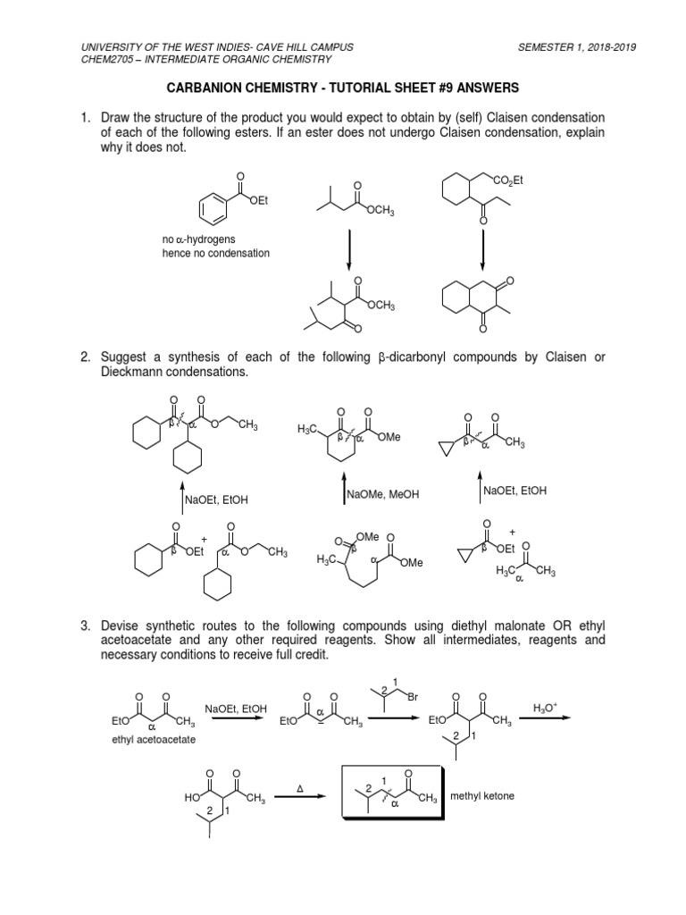 Carbonyl Chemistry Tutorial #9 2018-2019 Answers | PDF | Organic ...