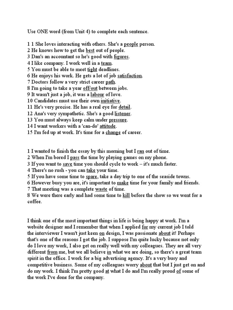 Unit 4 - Vocabulary Exercises | PDF | Career & Growth