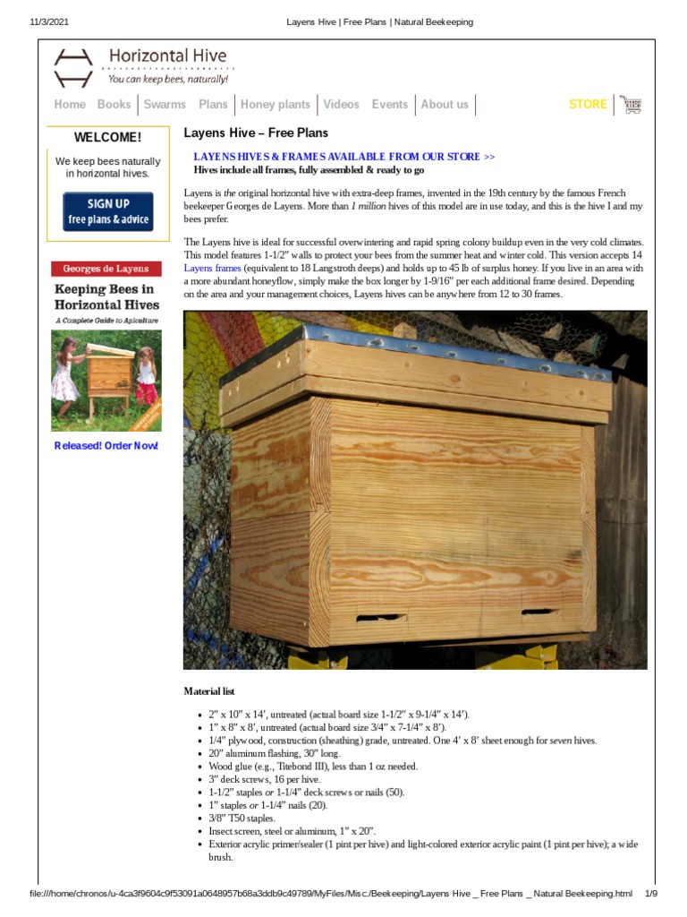 Layens Hive - Free Plans - Natural Beekeeping | PDF | Beehive | Beekeeping