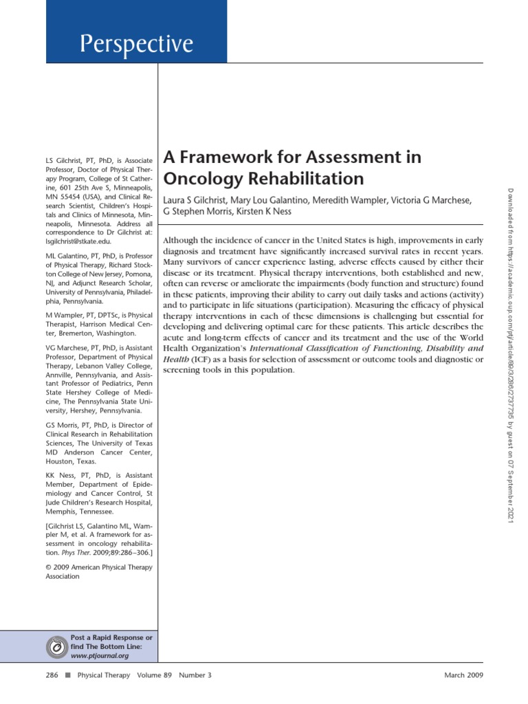 Cancer Rehabilitation Assessment | PDF | Physical Therapy | Sensitivity ...