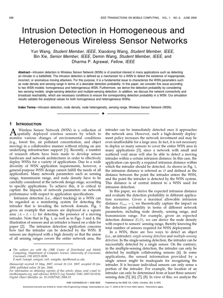Intrusion Detection in Homogeneous and Heterogeneous Wireless Sensor ...