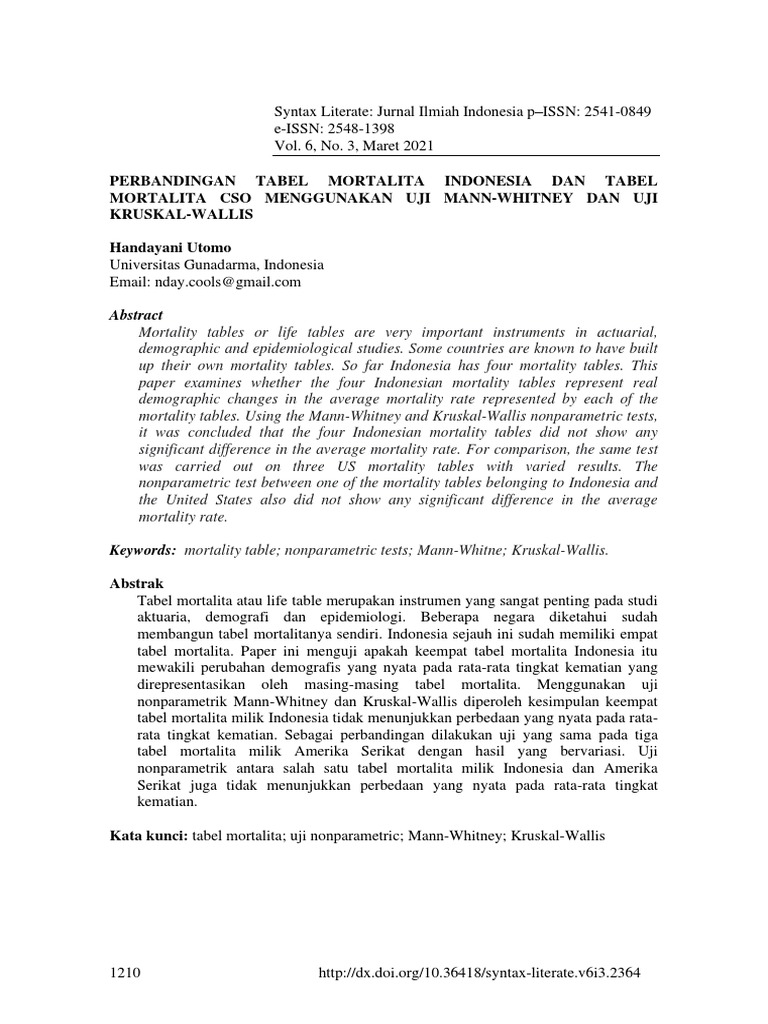 Analisis Tabel Mortalita Indonesia vs CSO | PDF